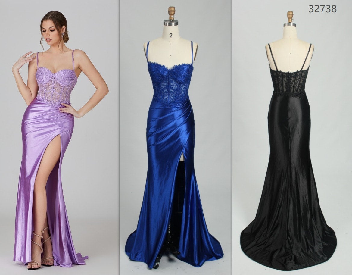 Elegant long-length Straight Across Sheer Bodice Dress by Cache Couture ...